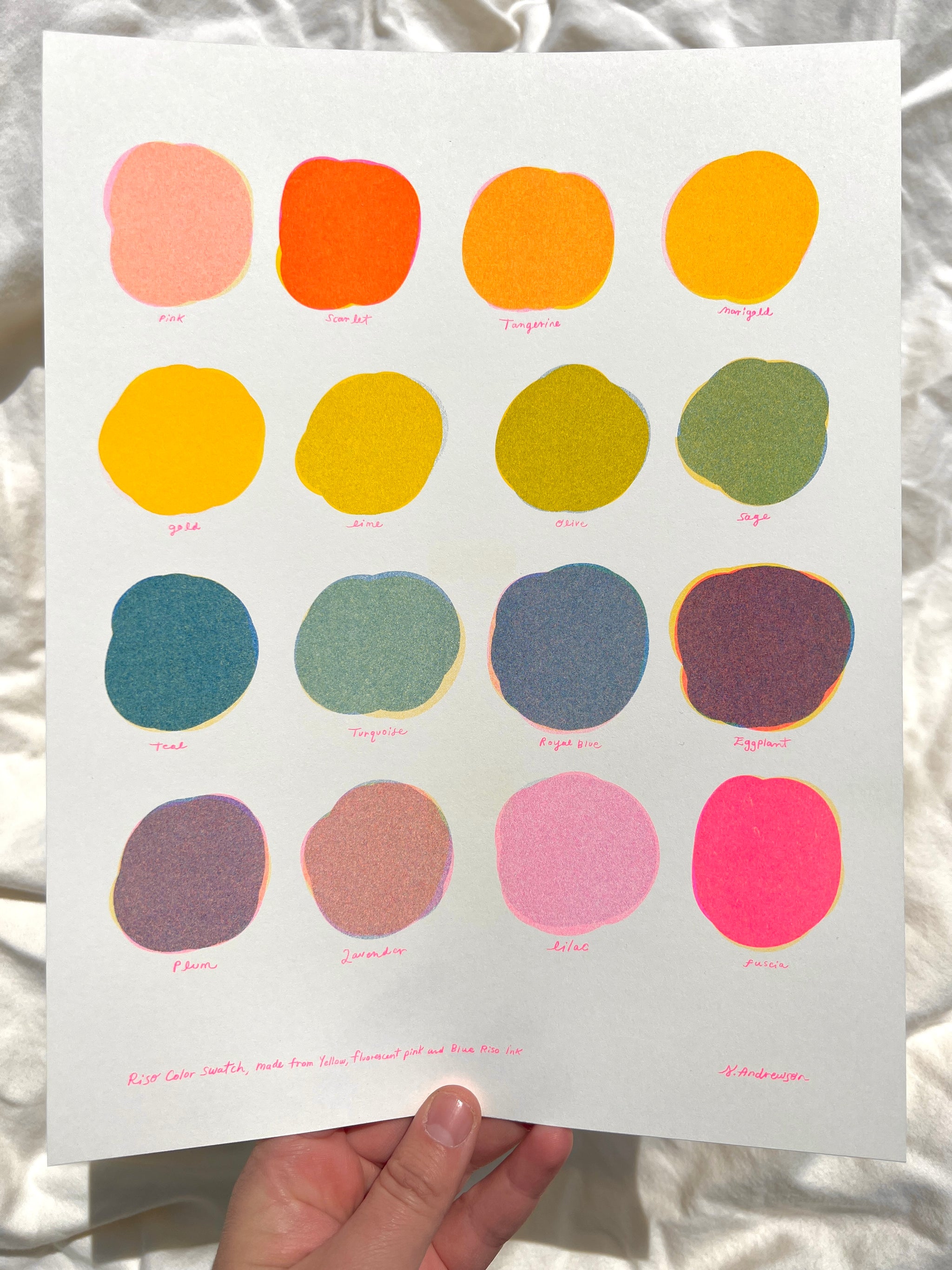Riso Color Swatch in Blue, Yellow and Fluorescent Pink – natalie andrewson