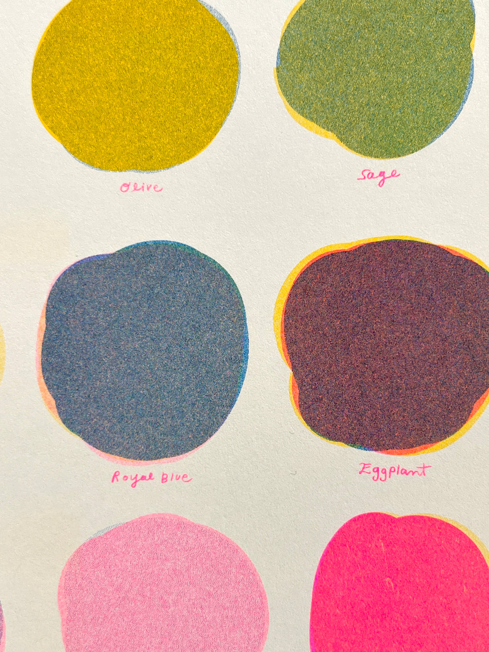 Riso Color Swatch in Blue, Yellow and Fluorescent Pink – natalie andrewson